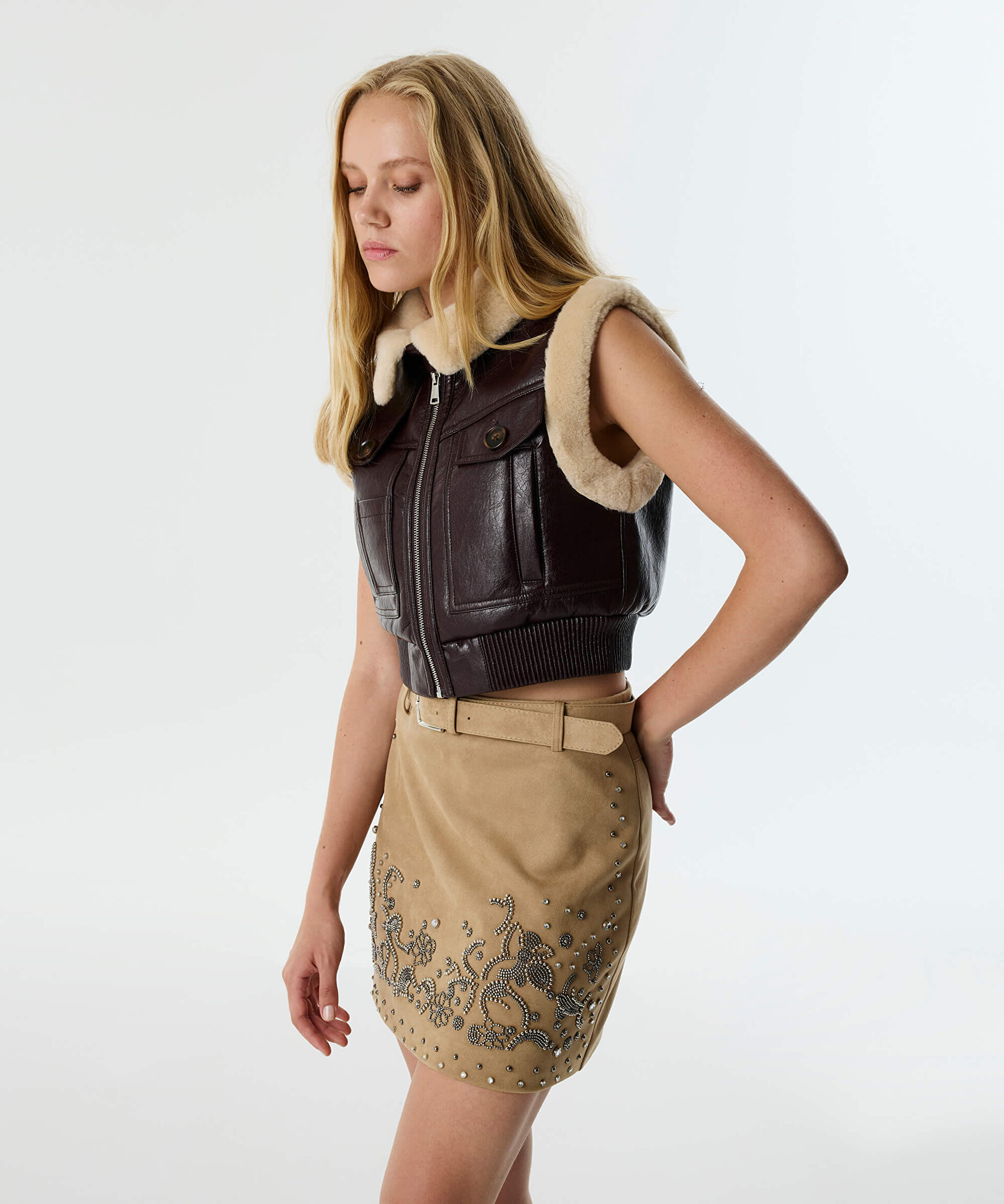 Natürel İŞLEMELİ VE TROK BASKILI ETEK TW6250004098003 | TWIST